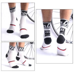 Libar Men's Cycling Socks Unisex Breathable Sports Running Trekking Athletic Basketball Socks (3 Pairs(white+green+blue))