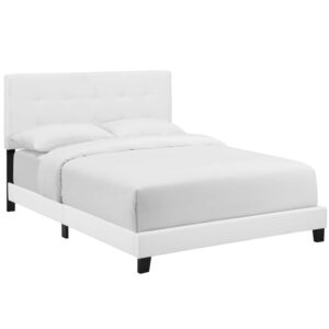 modway amira tufted fabric upholstered twin bed frame with headboard in white