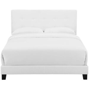 Modway Amira Tufted Fabric Upholstered Twin Bed Frame With Headboard In White