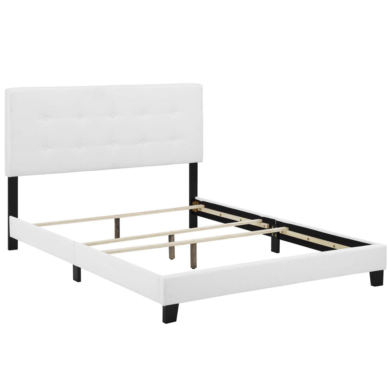 Modway Amira Tufted Fabric Upholstered Twin Bed Frame With Headboard In White