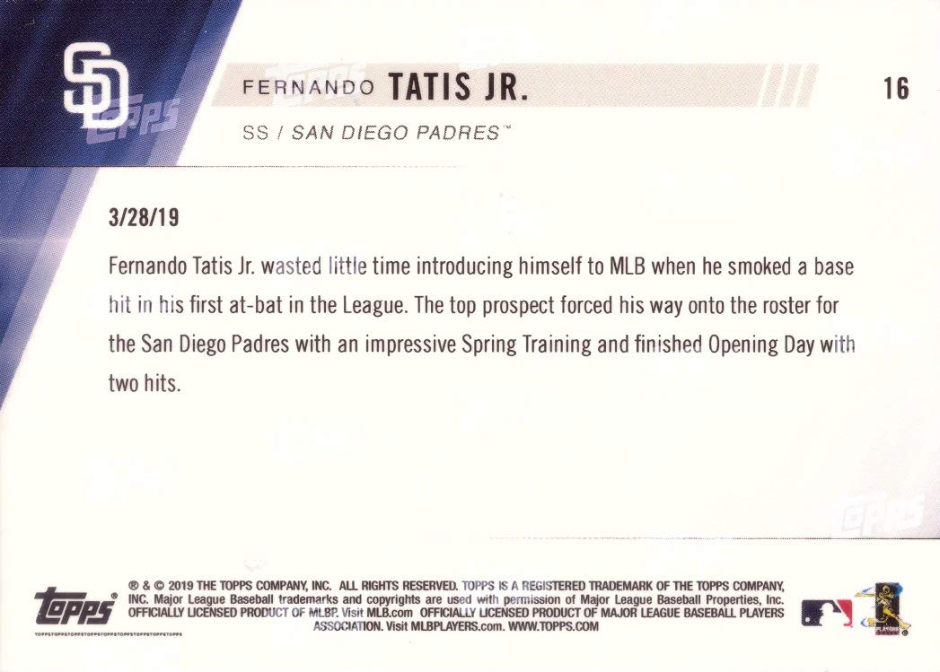 2019 Topps Now Baseball #16 Fernando Tatis Jr. Rookie Card - 1st Official Rookie Card - Only 3,061 made!