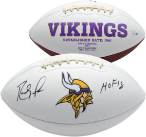 randy moss minnesota vikings autographed white panel football with "hof 18" inscription - autographed footballs