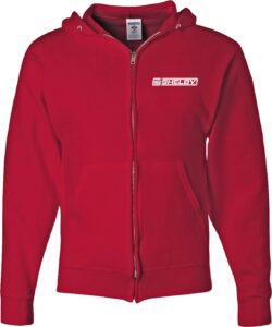 ford mustang shelby crest pocket print full zip hoodie, red xl