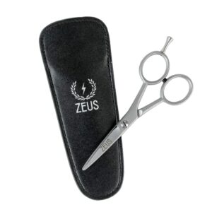 zeus handmade german stainless steel best beard trimming scissors w/leather case, trimming & shaping shears by becker