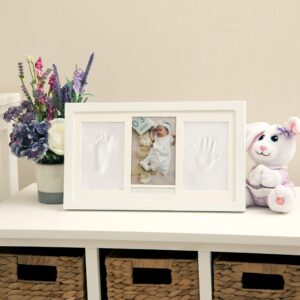 nuby baby hand & footprint kit with wall decor frame that holds one 4 x 6 photo & 2 clay print kits for newborn girls & boys, personalized baby gift