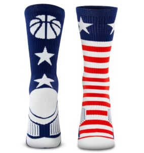 chalktalksports basketball adult woven mid-calf socks | patriotic stars and stripes