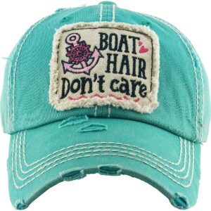 boat hair don't care women's vintage cotton baseball hat (turquoise)