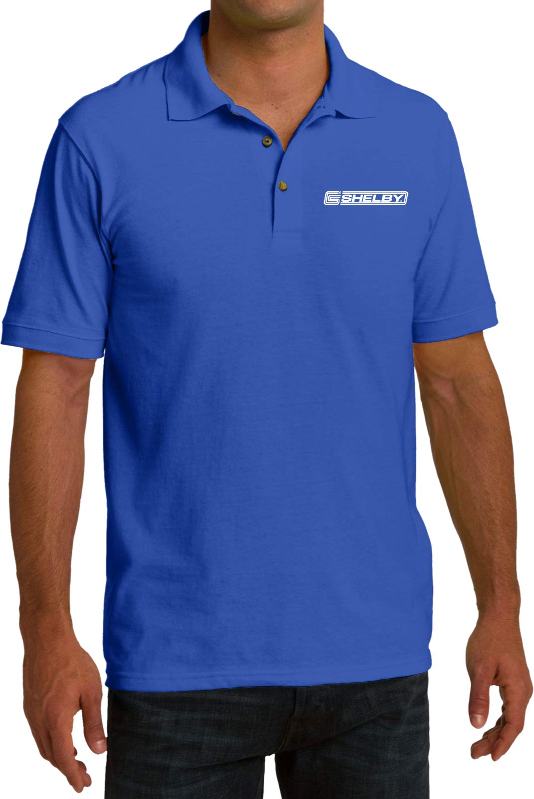 Ford Mustang Shelby Crest Pocket Print Pique Polo, Royal 2XL