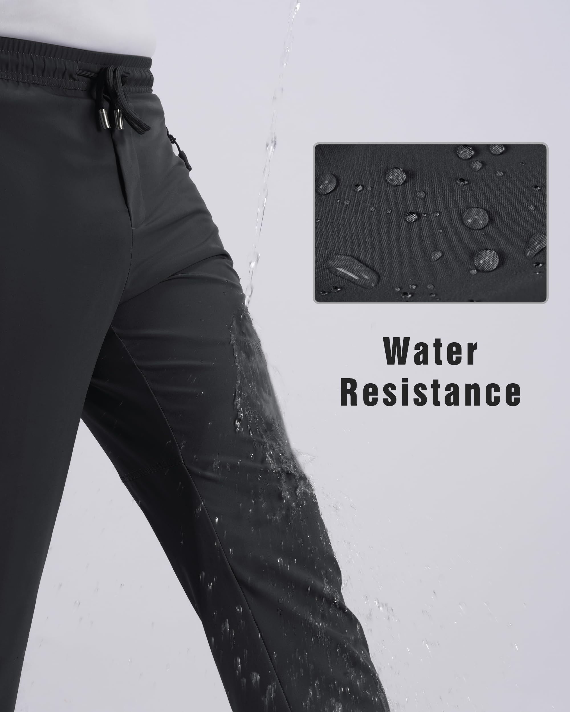 BIYLACLESEN Sweatpants for Men Joggers with Pockets Track Athletic Workout Pants Lightweight Quick Dry Fit Pants Waterproof Hiking Pants Black 40