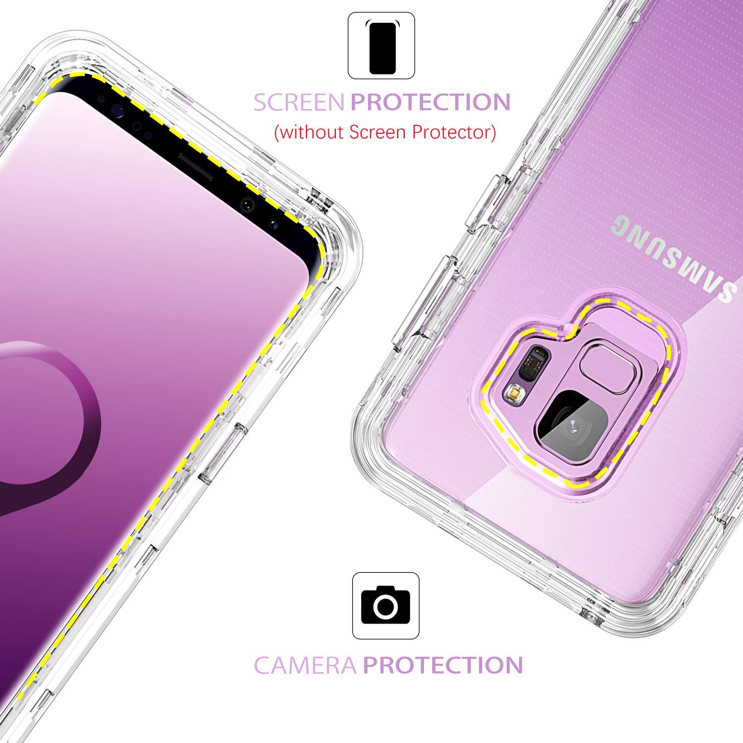 DUEDUE for S9 Case Clear,Galaxy S9 Case, 3 in 1 Shockproof Drop Protection Heavy Duty Hybrid Hard PC Cover Transparent TPU Bumper Full Body Protective Clear Case for Samsung Galaxy S9, Clear