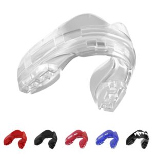 safejawz mouthguard for braces, one size re-mouldable mouth guard with case for boxing, basketball, football, mma, lacrosse, hockey and all contact sports (transparent)