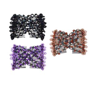 lovef 3pcs magic beads elastic double hair comb clip stretchy hair combs clips fashion hair style hairpin magic hair combs headbands