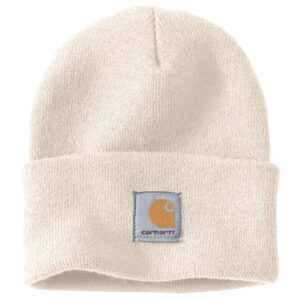 carhartt men's knit cuffed beanie, deep winter white, one size