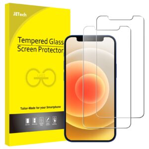 jetech screen protector for iphone 12/12 pro 6.1-inch, tempered glass film, 2-pack