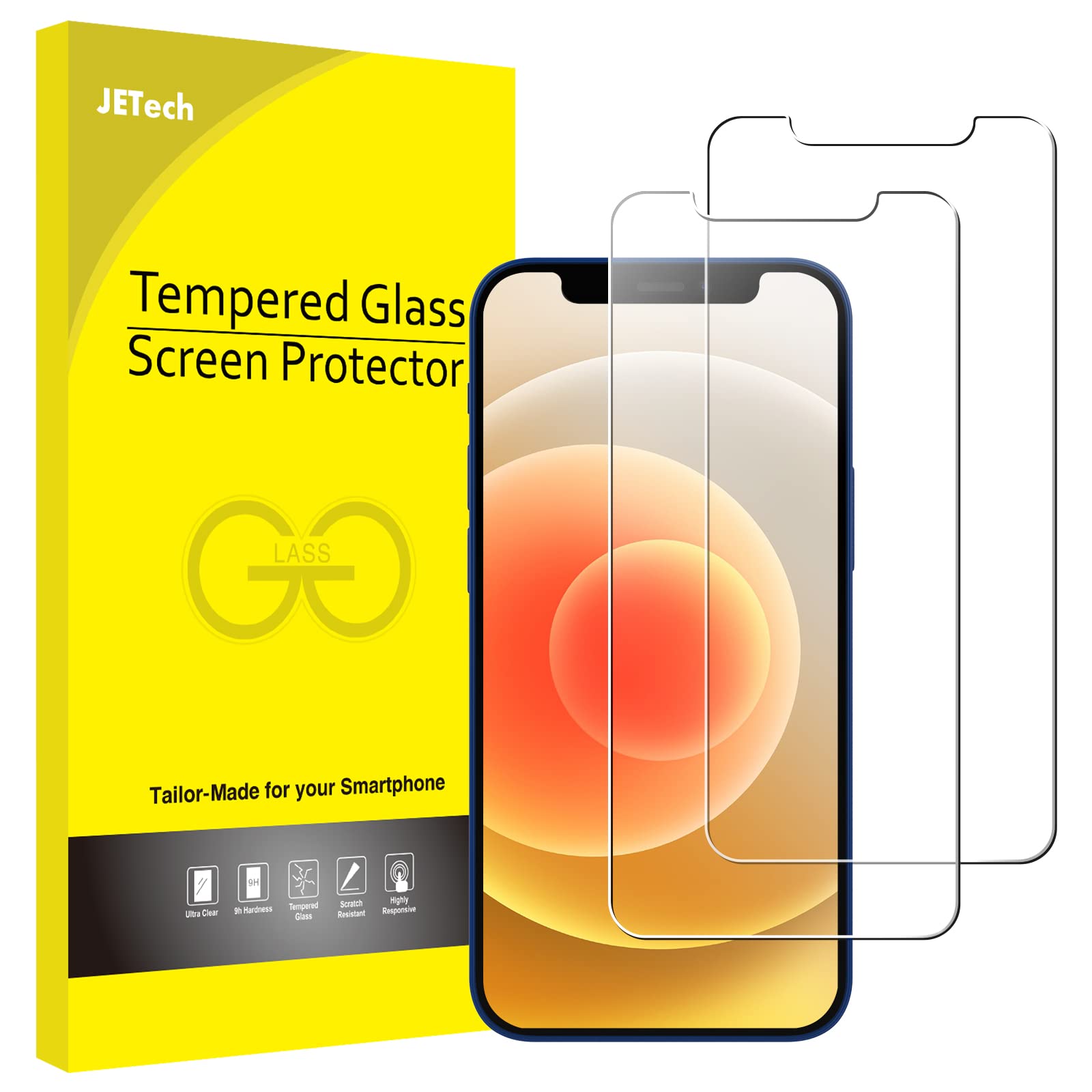 JETech Screen Protector for iPhone 12/12 Pro 6.1-Inch, Tempered Glass Film, 2-Pack