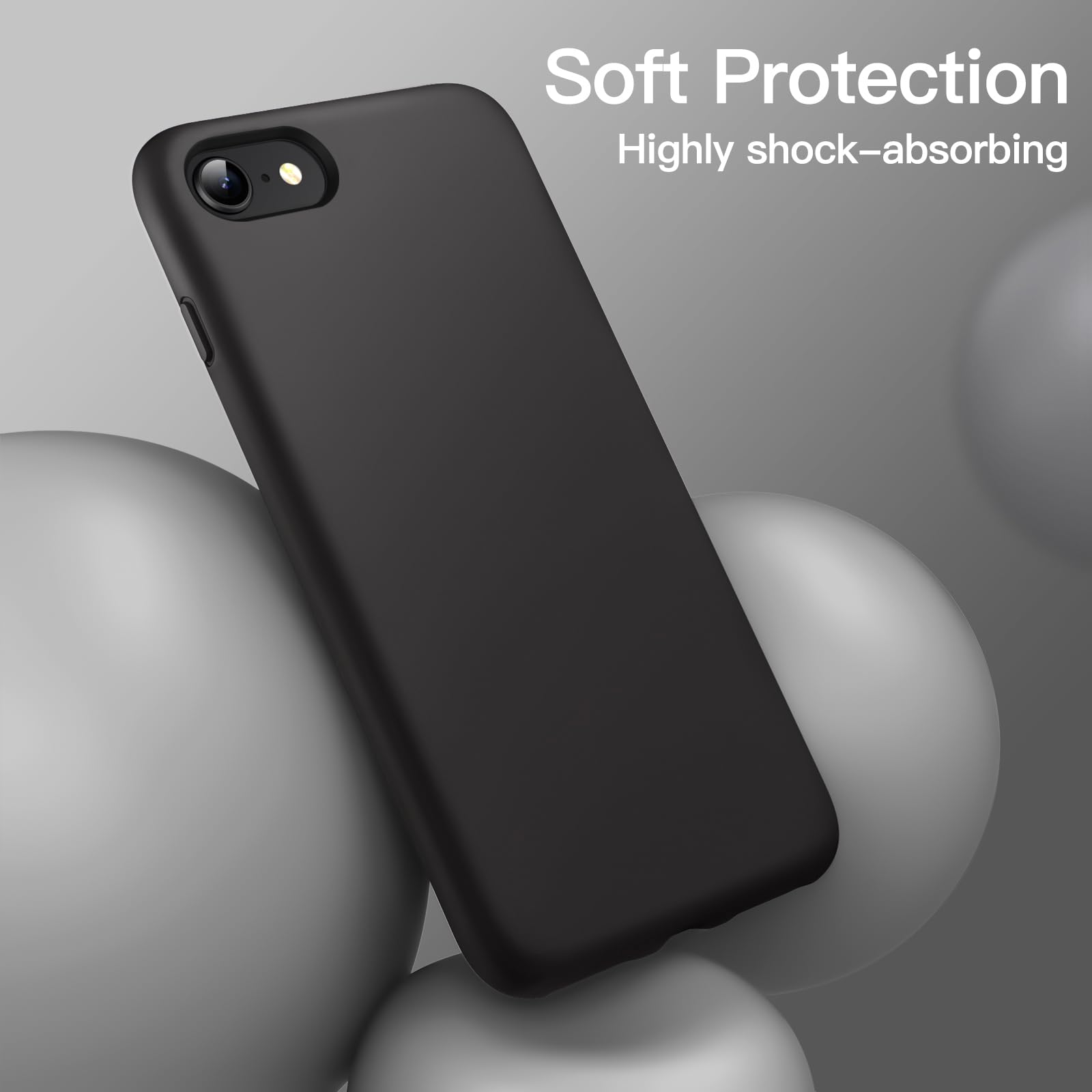 JETech Silicone Case for iPhone SE 3/2 (2022/2020 Edition), iPhone 8 and iPhone 7, 4.7-Inch, Silky-Soft Touch Full-Body Protective Case, Shockproof Cover with Microfiber Lining (Black)