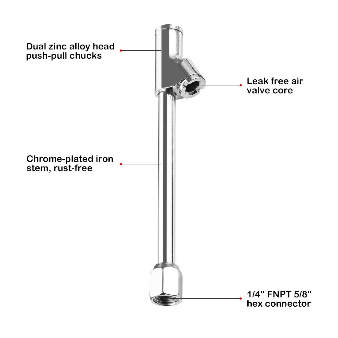 CZC AUTO Heavy Duty Inflatable Air Chuck, Straight on Foot Dual Head Truck Tire Chuck, 1/4" FNPT Extension Stem Compatible with Inflator Air Pump Compressor Accessories for Truck Bus Car Motorcycle