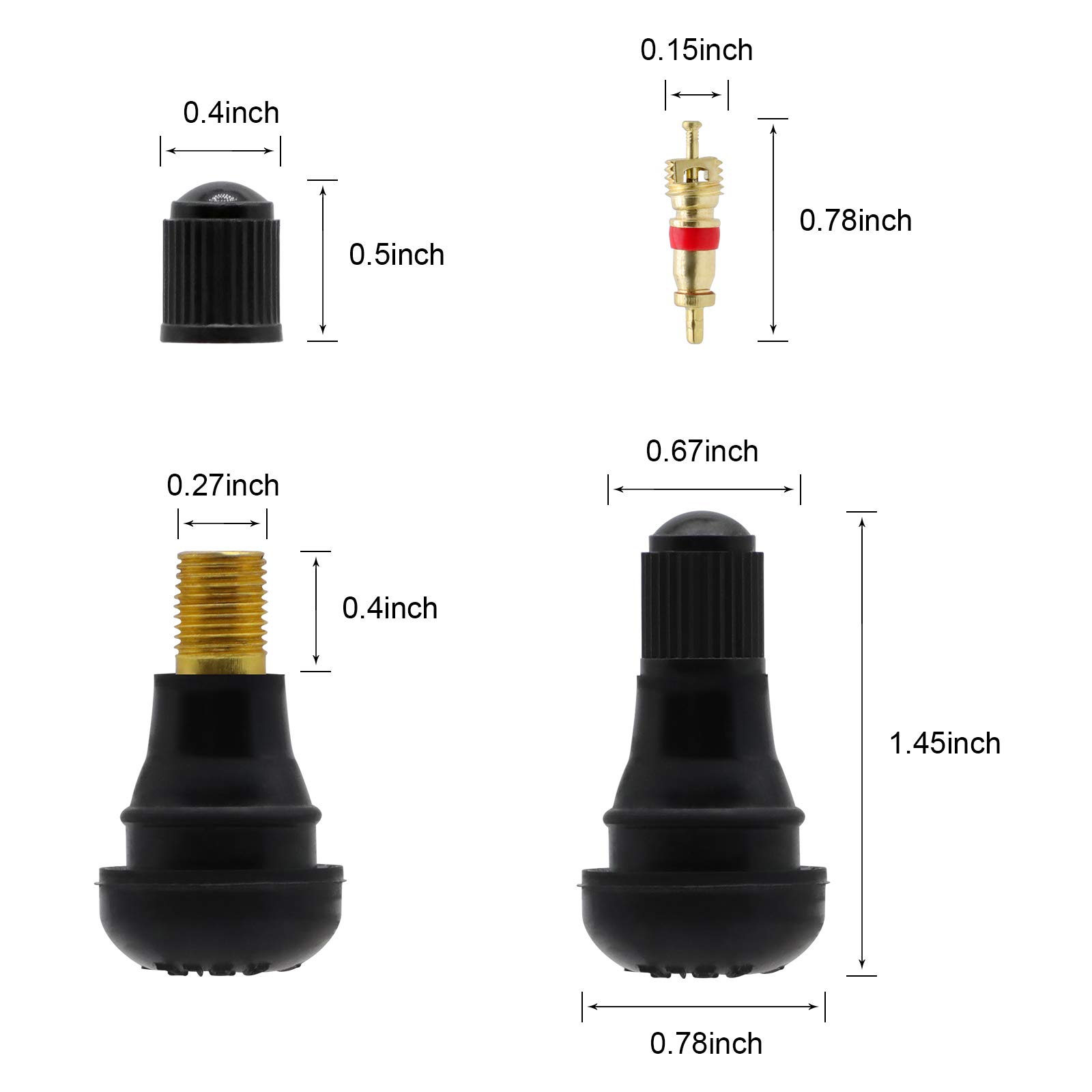 ZHSMS Valve Stem Puller Installer Tool, 10Pcs TR412 Tire Snap in Short Rubber Valve Stem, 4 Way Valve Core Remover, Double Head Tire Valve Core Remover Installer Tool(33 Pcs)