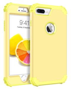 bentoben case for iphone 8 plus/iphone 7 plus, 3 in 1 hybrid hard pc soft rubber heavy duty rugged bumper shockproof anti slip full-body protective phone cover for iphone 8 plus/7 plus, yellow lemon