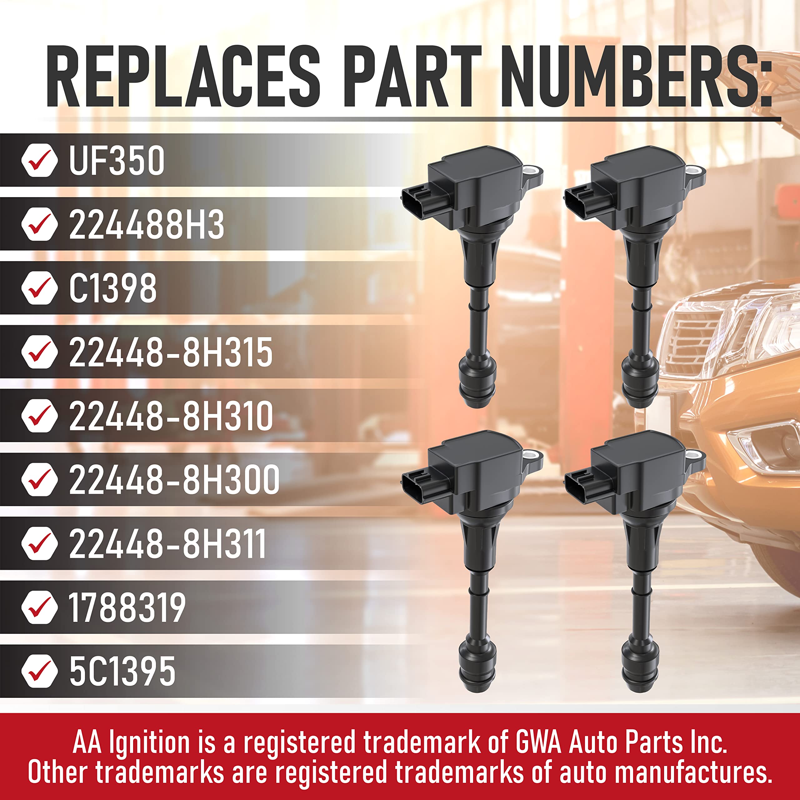 Ignition Coil Pack Set of 4 - Compatible with Nissan Vehicles - 2002, 2003, 2004, 2005, 2006 Altima 2.5L, Sentra 02, 03, 04, 05, 06 - Replaces 224488H300, 224488H315, 22448-8H310, 22448-8H311