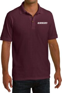 ford mustang shelby crest pocket print pique polo, maroon xl