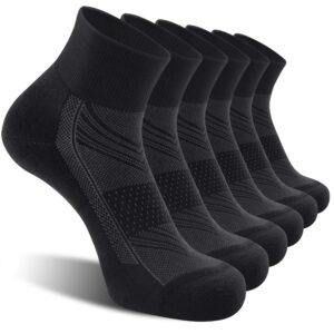 celersport 6 pack men's ankle socks with cushion, sport athletic running socks gifts for men, black, large