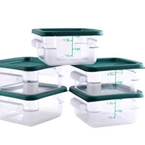 Hakka 2 Qt Commercial Grade Square Food Storage Containers With Lids,Polycarbonate,Clear - Case of 5