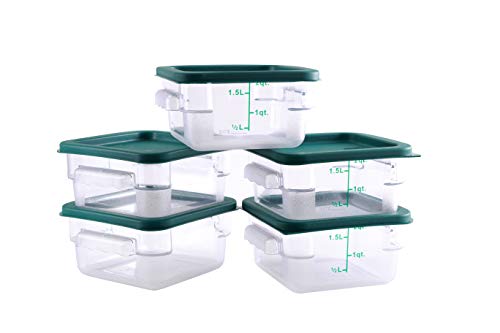 Hakka 2 Qt Commercial Grade Square Food Storage Containers With Lids,Polycarbonate,Clear - Case of 5