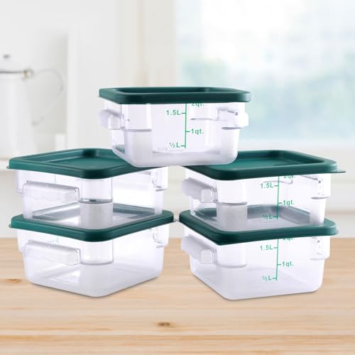 Hakka 2 Qt Commercial Grade Square Food Storage Containers With Lids,Polycarbonate,Clear - Case of 5