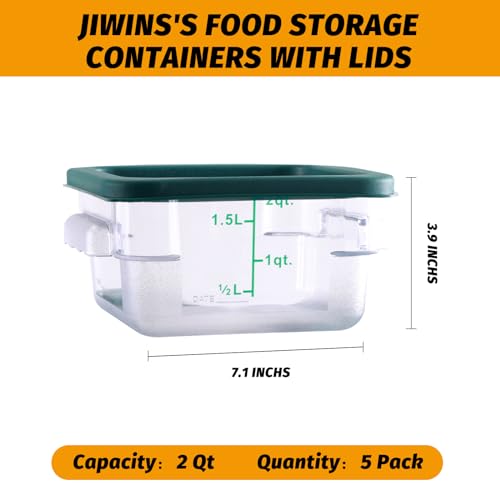 Hakka 2 Qt Commercial Grade Square Food Storage Containers With Lids,Polycarbonate,Clear - Case of 5