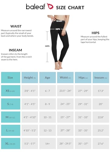 BALEAF Black Leggings Girls Dance Tights Yoga Pants with Pocket Preppy Clothes Kids Teen Running Athletic Workout Ballet Size 10-12