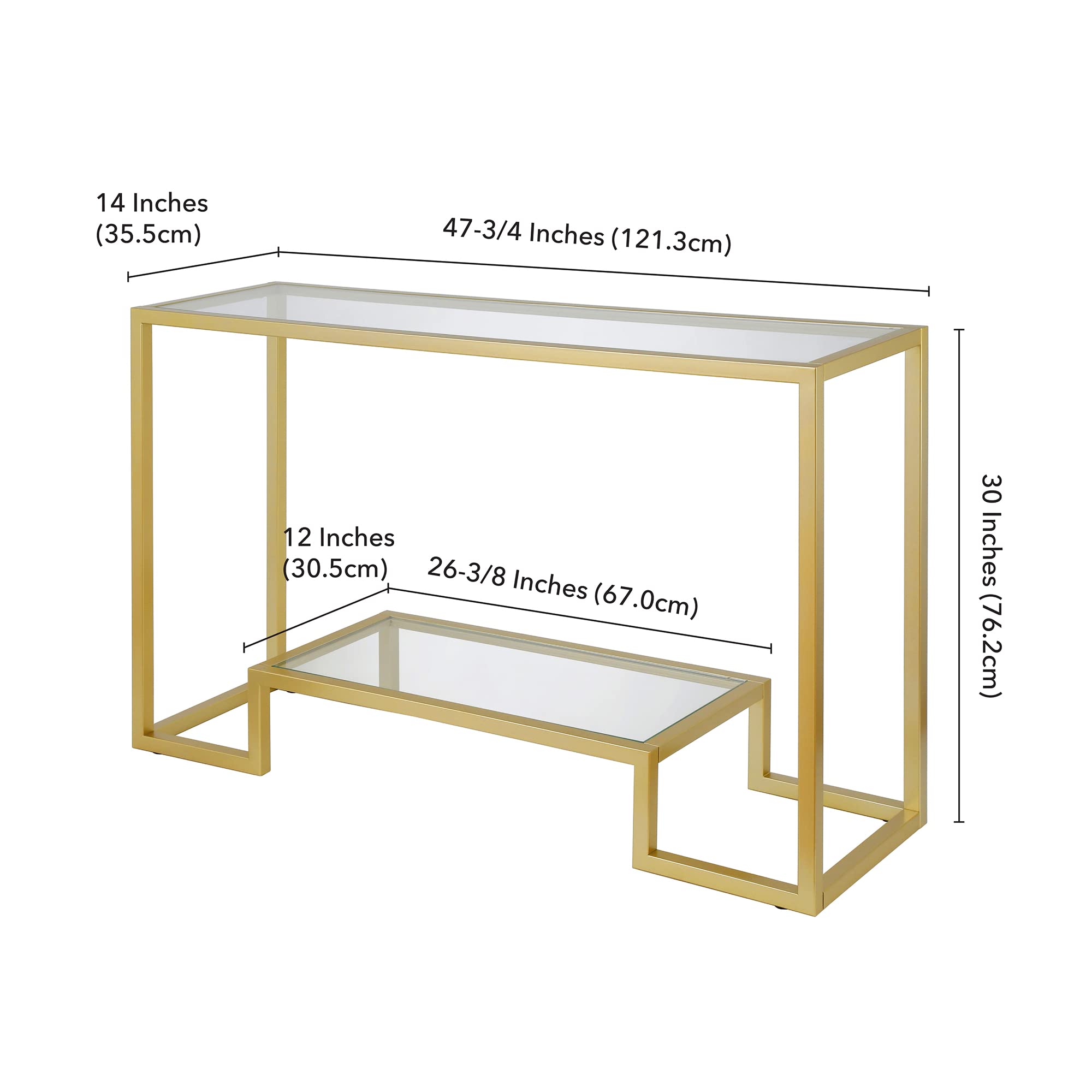 Henn&Hart 47.75" Wide Rectangular Console Table in Brass, Entryway Table, Accent Table for Living Room, Hallway