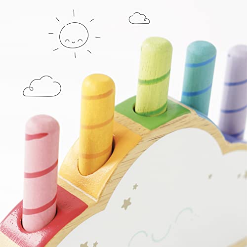 Le Toy Van - Wooden Baby Sensory Petilou Rainbow Cloud Pop Press and Release Toy | Educational Baby Sensory Montessori Toddler Learning Toy - Suitable for 18+ Months