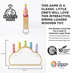 Le Toy Van - Wooden Baby Sensory Petilou Rainbow Cloud Pop Press and Release Toy | Educational Baby Sensory Montessori Toddler Learning Toy - Suitable for 18+ Months