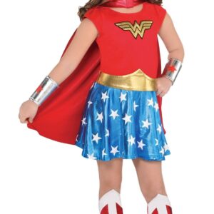 Costumes USA Wonder Woman Halloween Costume for Girls, Size 3-4T, Includes Dress, Cape, Headband, Gauntlets and More