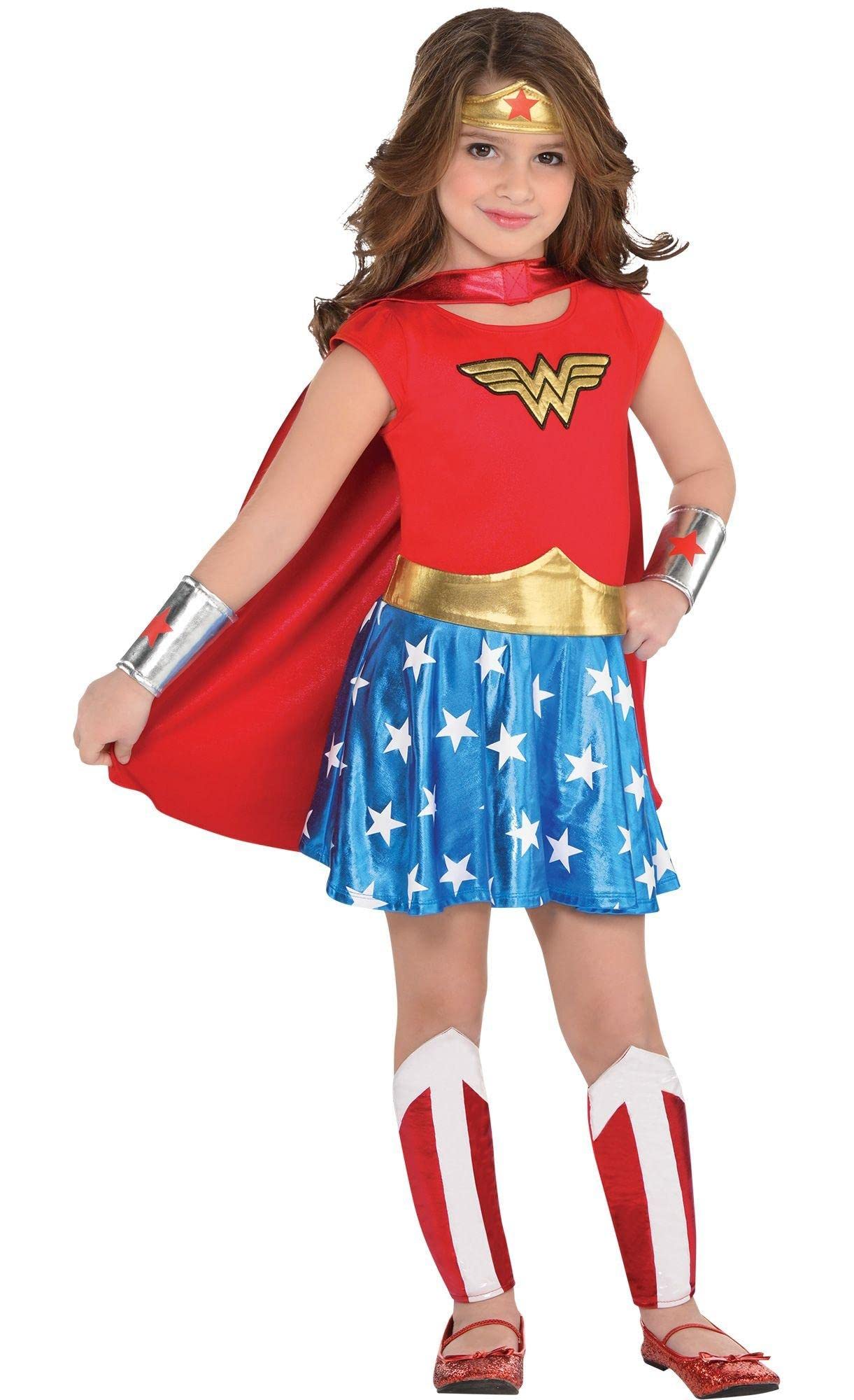 Costumes USA Wonder Woman Halloween Costume for Girls, Size 3-4T, Includes Dress, Cape, Headband, Gauntlets and More