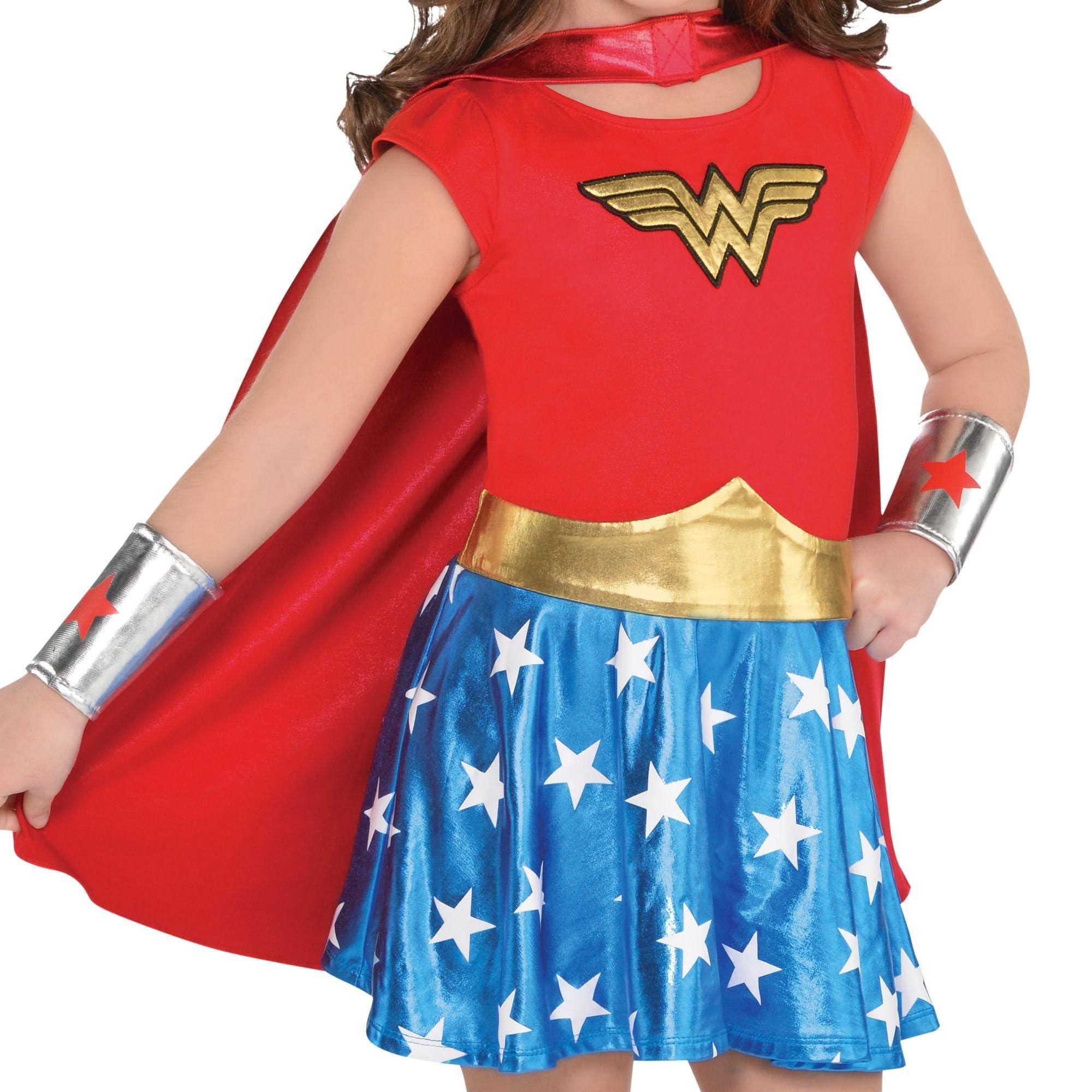 Costumes USA Wonder Woman Halloween Costume for Girls, Size 3-4T, Includes Dress, Cape, Headband, Gauntlets and More