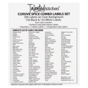 Talented Kitchen 300 Preprinted Spice Labels, Clear Spice Jar Labels for Seasoning, Herbs, Pantry and Kitchen Spice Rack Organization, Black and White Cursive Font