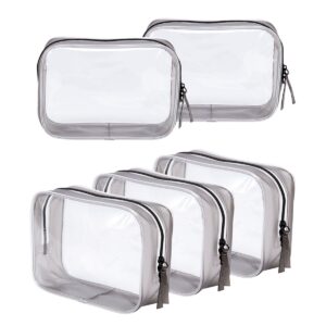 beforyou 5 packs clear toiletry carry pouch with zipper portable tsa approved plastic waterproof cosmetic bag for vacation travel bathroom and organizing (5 large)