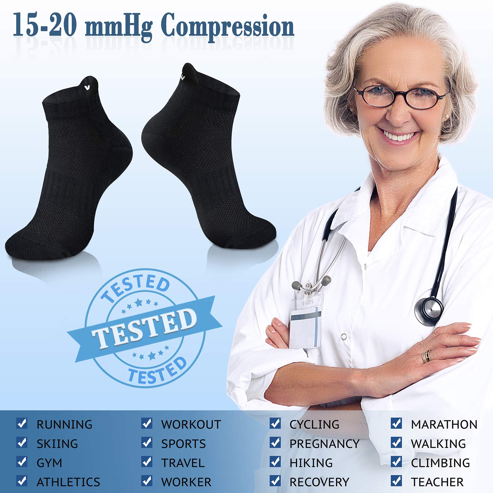 CHARMKING Graduated Compression Socks for Women & Men Circulation 15-20 mmHg is Best for Athletic, Running, Flight Travel, Pregnant, Cycling (Multi 13,S/M)