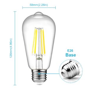 Dimmable Ascher Vintage LED Edison Bulbs, 6W, Equivalent 60W, Bright Daylight White 4000K, 80+ CRI, ST58 Antique LED Filament Bulbs, E26 Medium Base, Clear Glass, 6 Count (Pack of 1