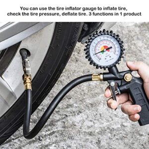 CZC AUTO Tire Inflator Deflator Air Pressure Gauge with Rubber Hose, 2-1/2" Dial Wheel Inflator Gage with Straight Brass Lock-on Chuck Compatible with Air Pump Compressor for RV Car Motorcycle Bike