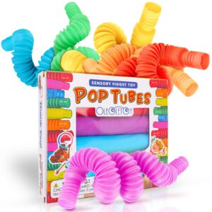 pop accordion tubes sensory fidget toy, 6 pack educational stem travel toys, helps reduce stress for autism and adhd, activities for special needs children, christmas stocking stuffers for kids