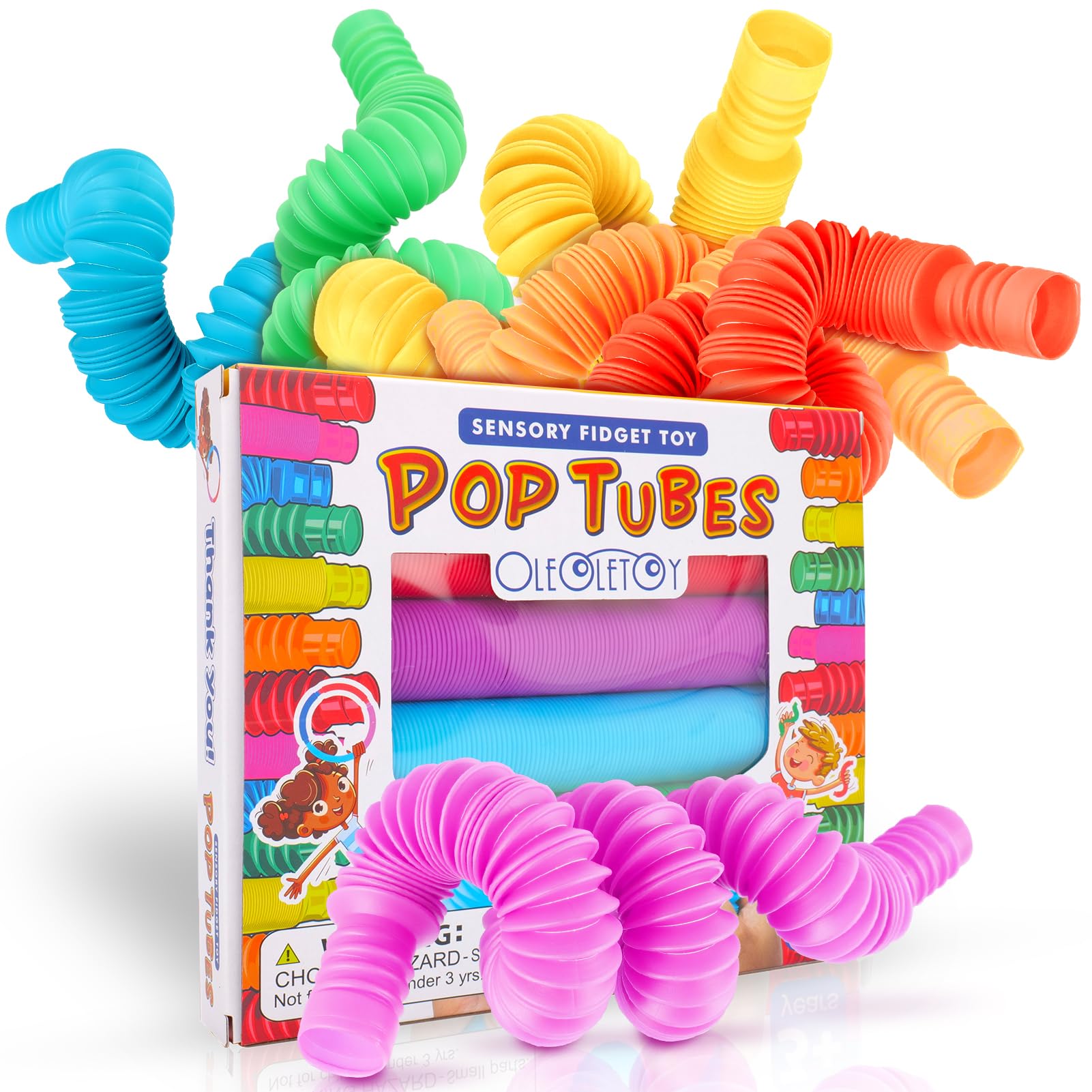 Pop Accordion Tubes Sensory Fidget Toy, 6 Pack Educational STEM Travel Toys, Helps Reduce Stress for Autism and ADHD, Activities for Special Needs Children, Christmas Stocking Stuffers for Kids