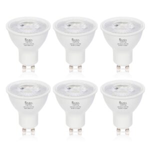 simba lighting led gu10 5w dimmable spot light bulb (6 pack) halogen 50w replacement mr16 shape for accent, recessed, track lighting, 38° beam angle, 120v, twist-n-lock bipin base, 5000k daylight