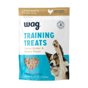 amazon brand - wag peanut butter & banana flavor training treats for dogs, 1 lb. bag (16 oz)