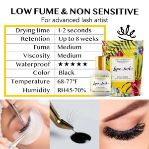 Extra Powerful 10 ml Eyelash Extension Glue - Lyon Lash Performance Glue | 1-2 Sec Dry Time | 6-8 Weeks Retention | Black Adhesive Supplies for Professional Use