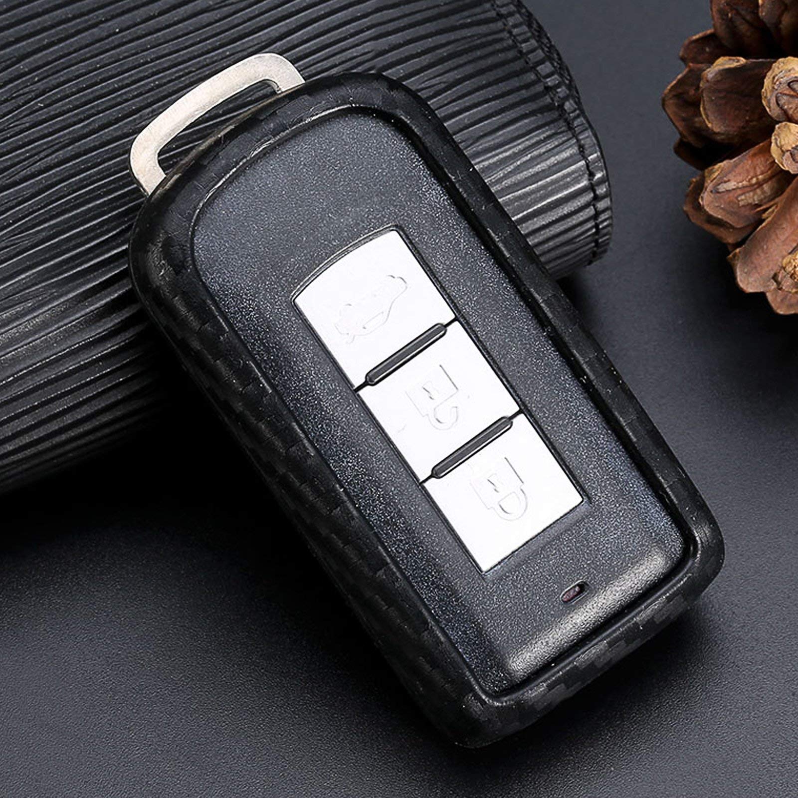 Xotic Tech Carbon Fiber Pattern Soft Silicone Key Fob Cover Compatible with Mitsubishi Lancer Evolution