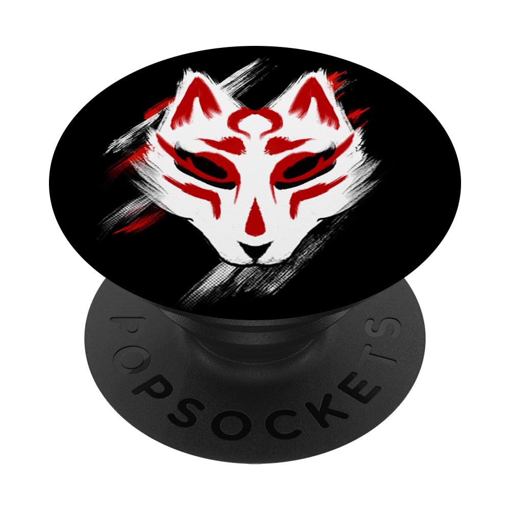 Kitsune mask traditional japanese White fox brush art PopSockets PopGrip: Swappable Grip for Phones & Tablets