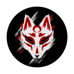 Kitsune mask traditional japanese White fox brush art PopSockets PopGrip: Swappable Grip for Phones & Tablets